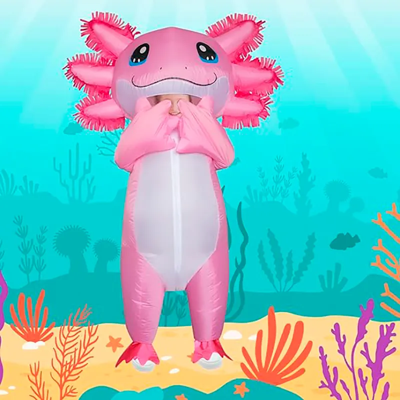 Inflatable Axolotl Costume For Adults Pink Blow Up Animal Cosplay ...