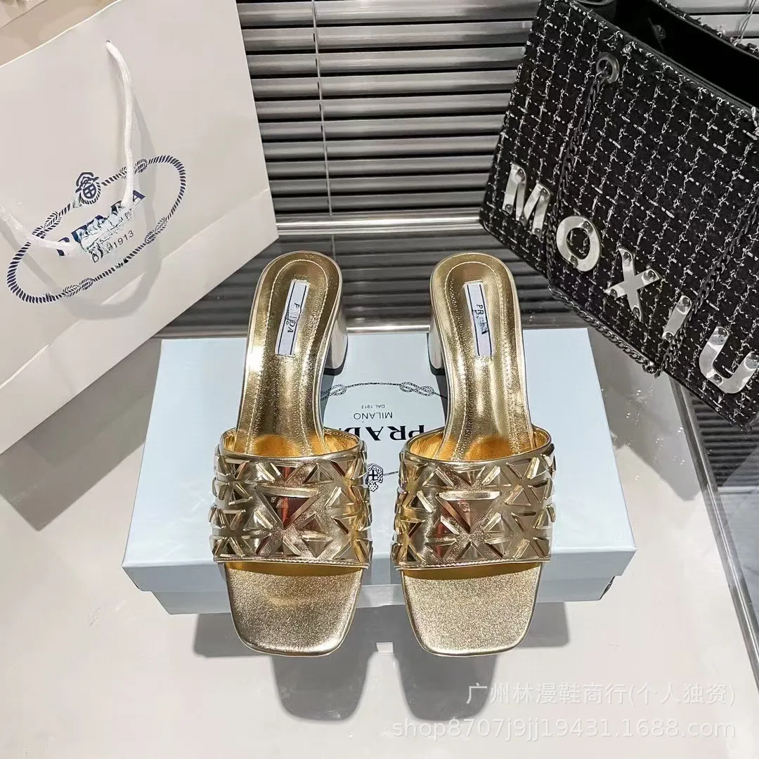 2024 New Triangle Logo Designer High Heel Catwalk Slippers Fashionable ...