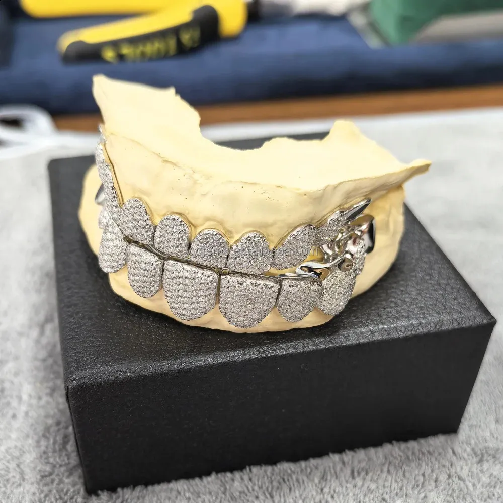 925 Sterling Silver Iced Out Grillz - VVS Diamonds, Gold Plated, Hip ...