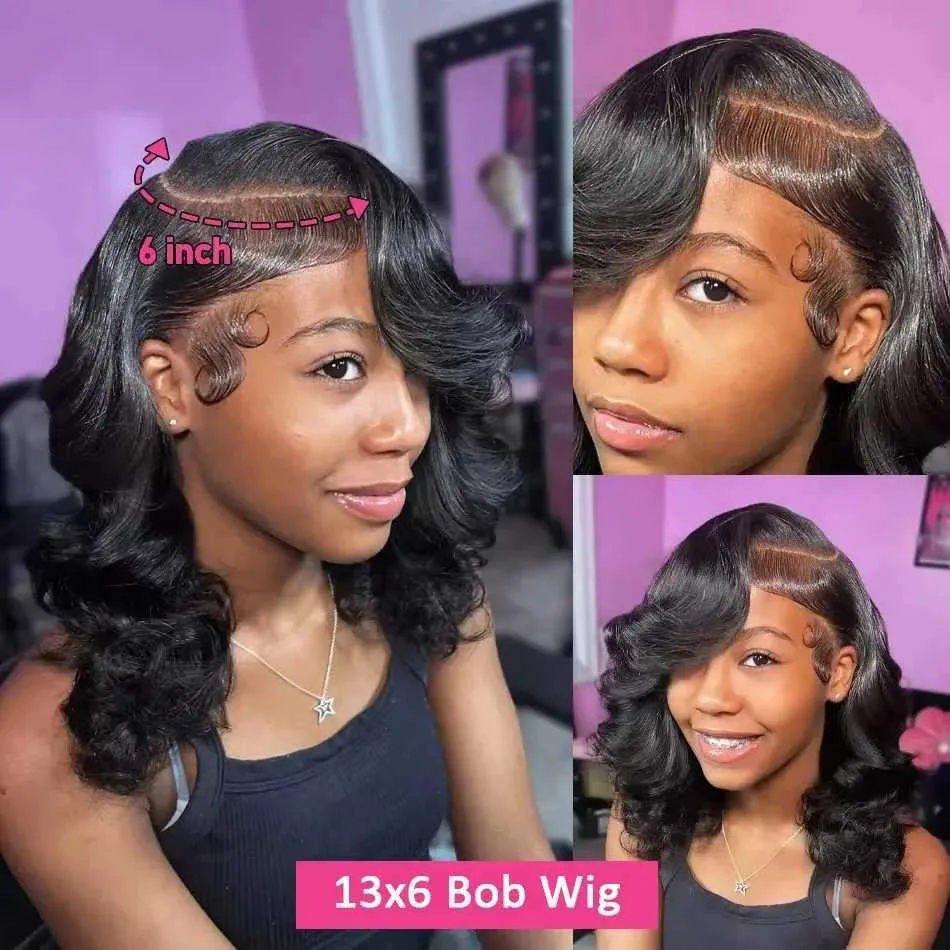 Melodie Body Wave 16" Short Bob human hair wigs with HD Lace Frontal ...