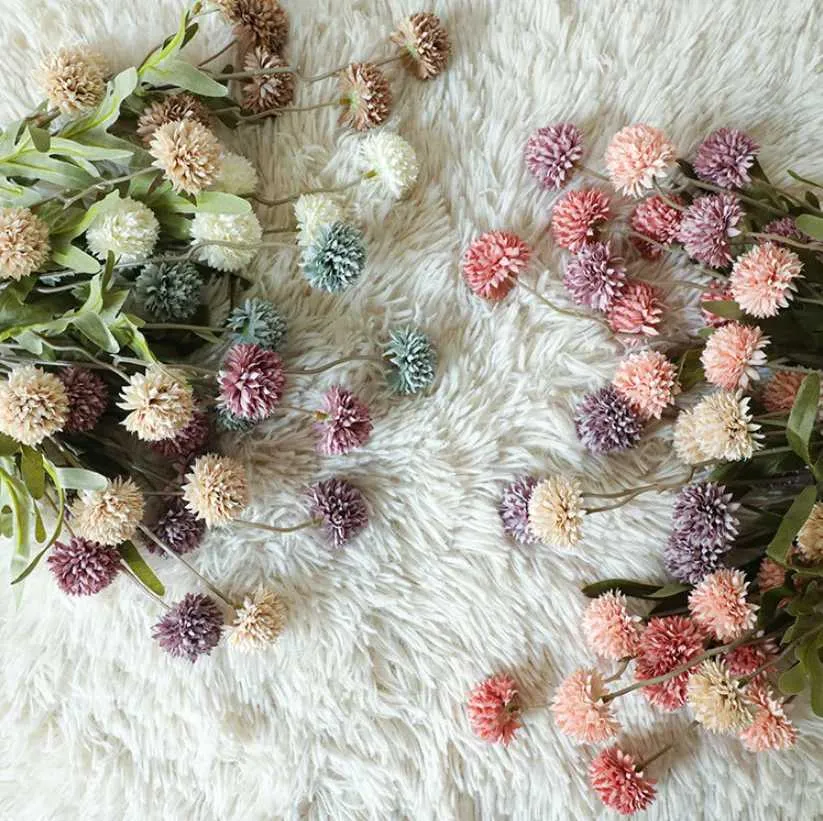Artificial Chrysanthemum Small Ball Flower Set Of 5 For Home And ...