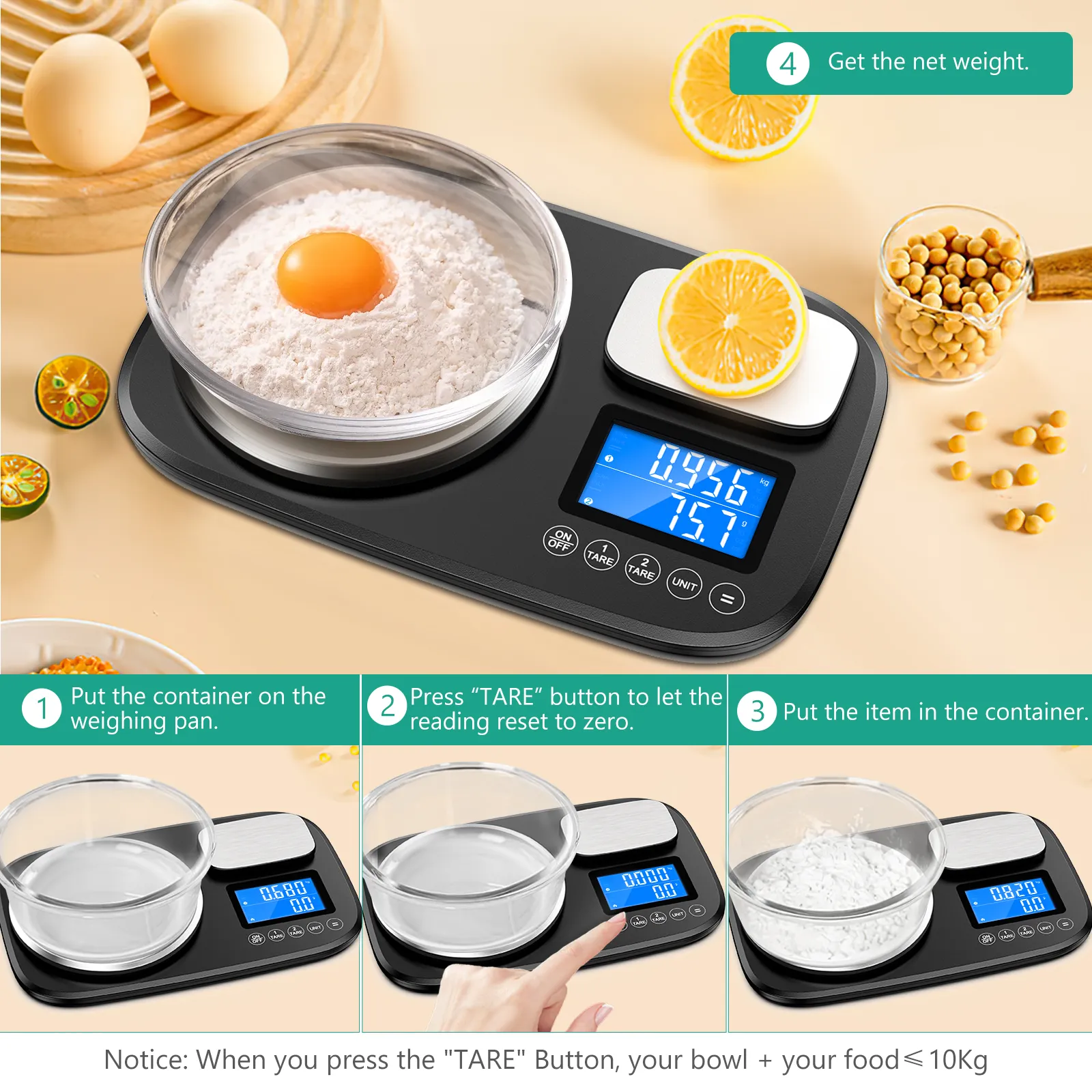 10Kg/1g Digital Kitchen Scale: Precise Electronic Food Scales with ...