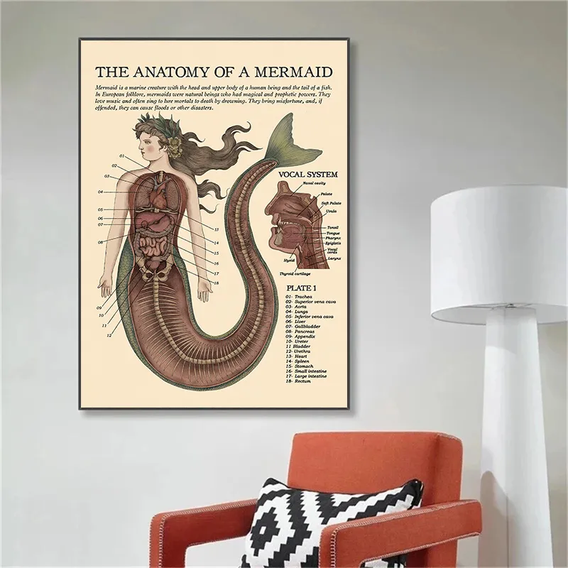 Vintage Harpy Gorgon Mermaid Canvas Print Mysterious Creature Vintage ...