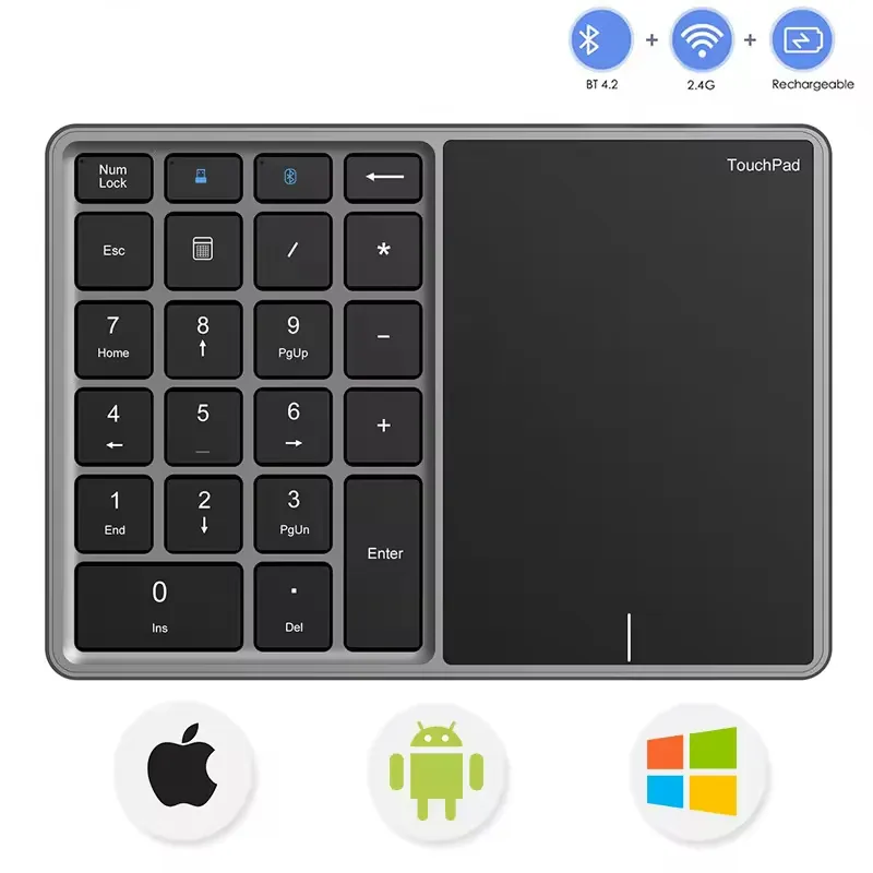 DHgate.com:2024Wireless Number Pad with Touchpad, Portable Mini Type-C ...