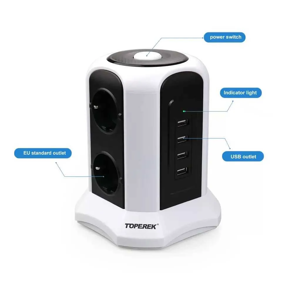 DHgate.com:"6-Way Surge-Protected Extension Cord Tower | 4 USB Ports ...