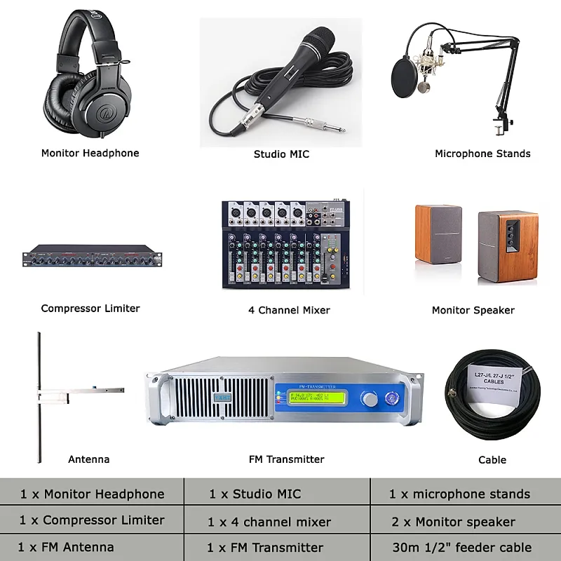 800W Complete FM Radio Broadcasting Station with 7 Professional Studio ...