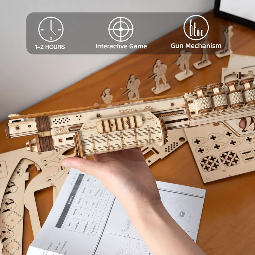 Wooden Gun 3D Puzzle DIY Kit for Kids - Safe Bullets, Realistic Design ...