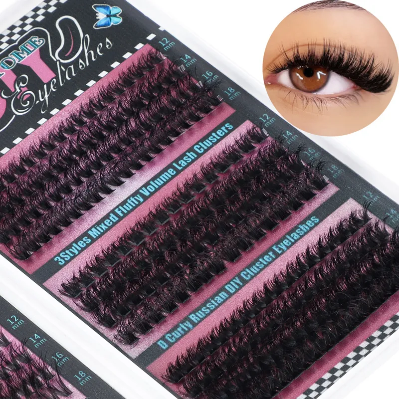 Handmade DIY Eyelash Extensions Kit Thick Fluffy Curling Cluster Lash ...