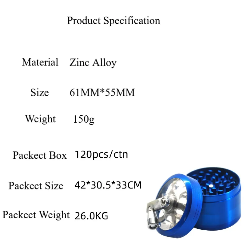 Smoking Hand Crank Tobacco Herb Grinder 4 Layers 63mm Large Zinc Alloy ...
