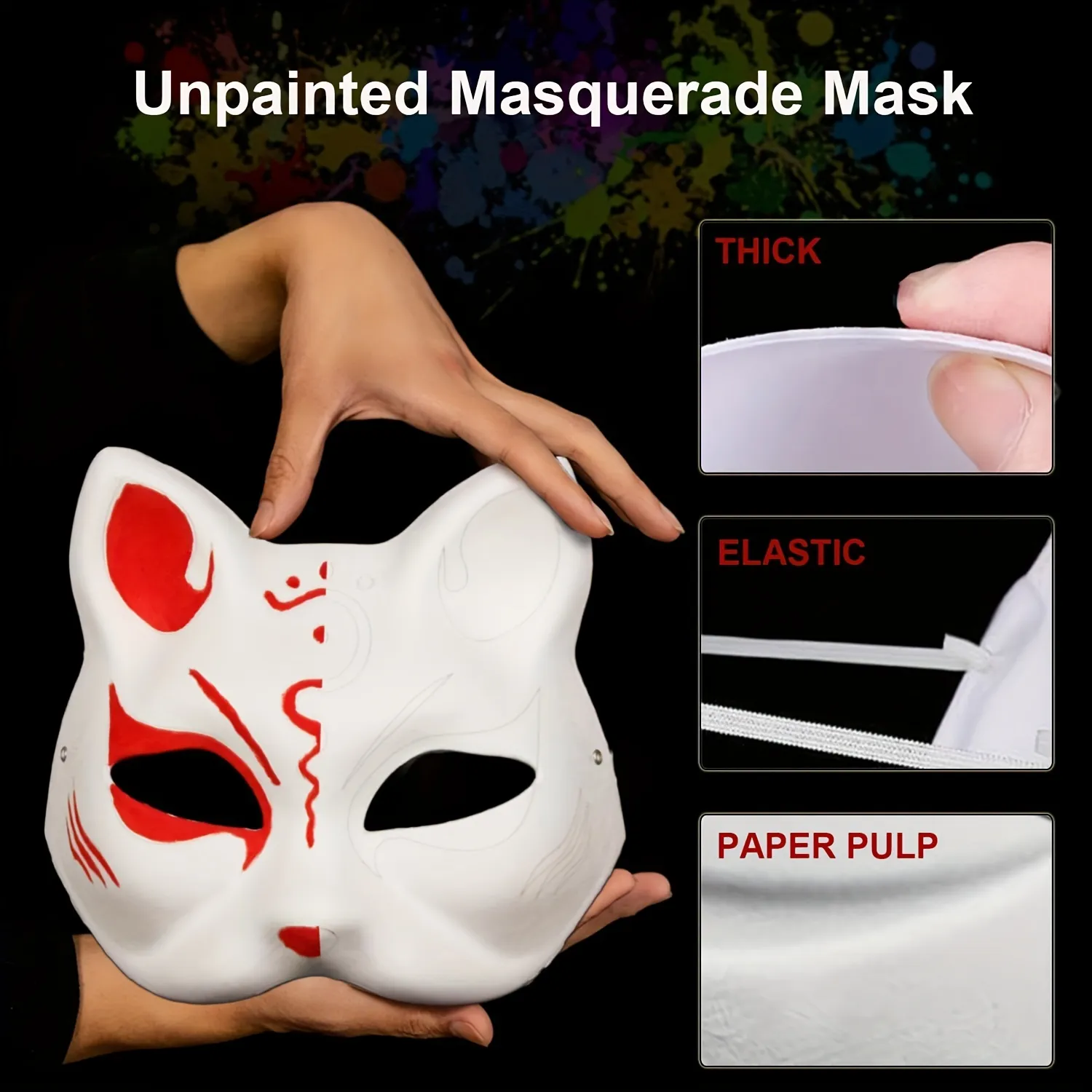 DIY White Cat Mask Hand Painted Therian Animal Mask For Halloween ...