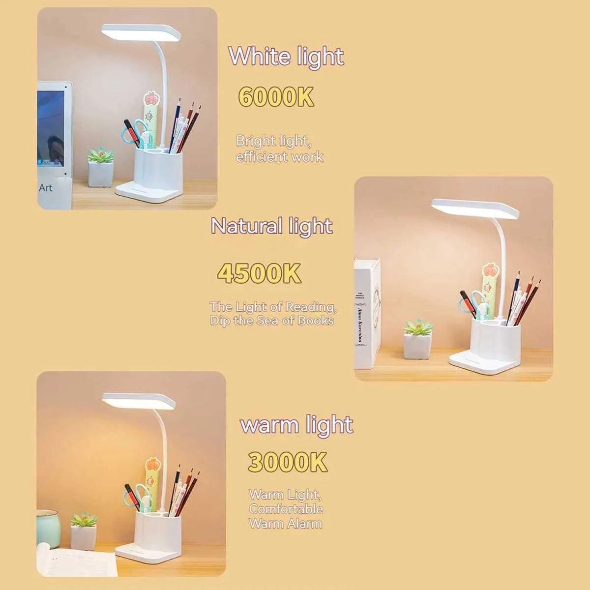 Folding USB Table Lamp LED Stepless Dimmable Touch Night Light Eye ...