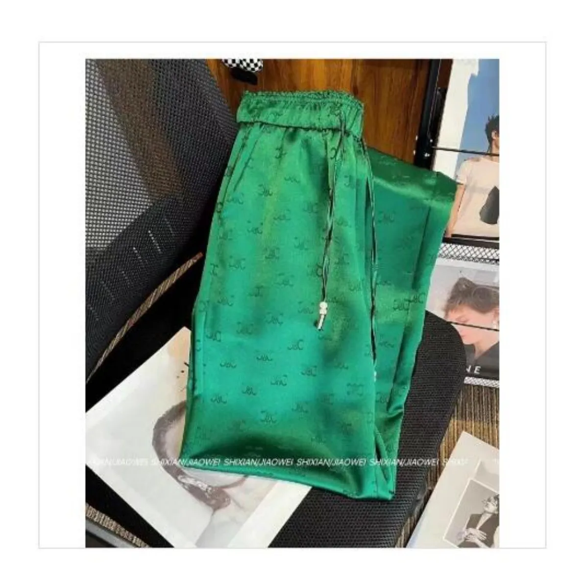 Women High Elastic Waist Pants Sashes With Drawstring Logo Letter Print ...