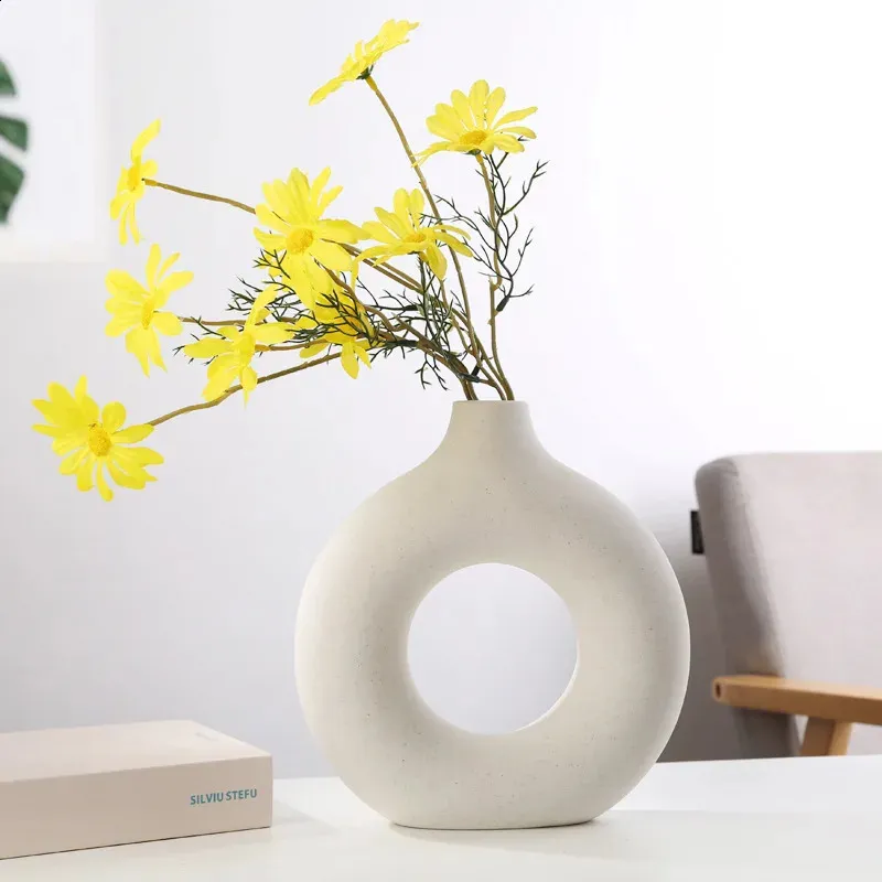 Circular Hollow Ceramic Donut Flower Pot - Nordic Style for Home ...