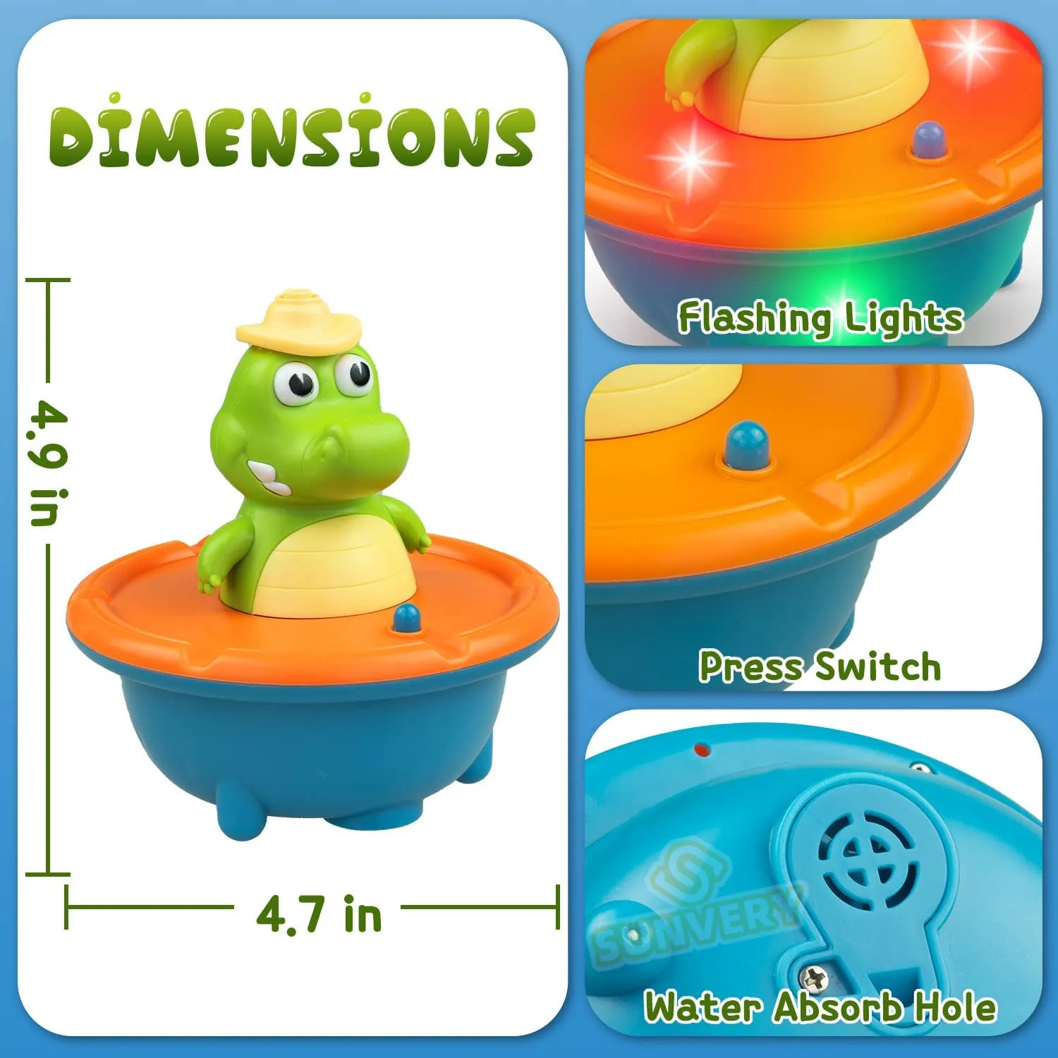 5 Modes Baby Bath Toys, Light-Up Fountain Crocodile Sprinkler Bathtub ...