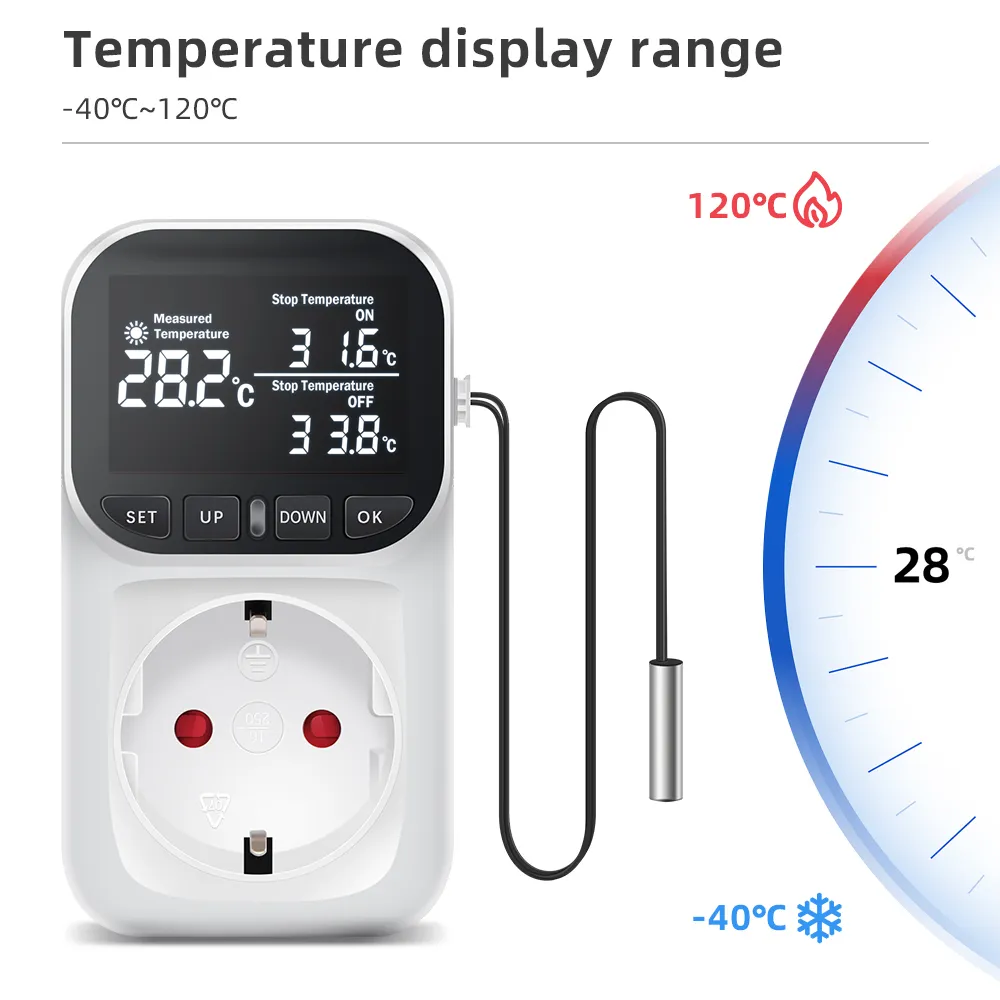 Digital Temperature Controller Socket Thermostat 220V With Timer Switch ...