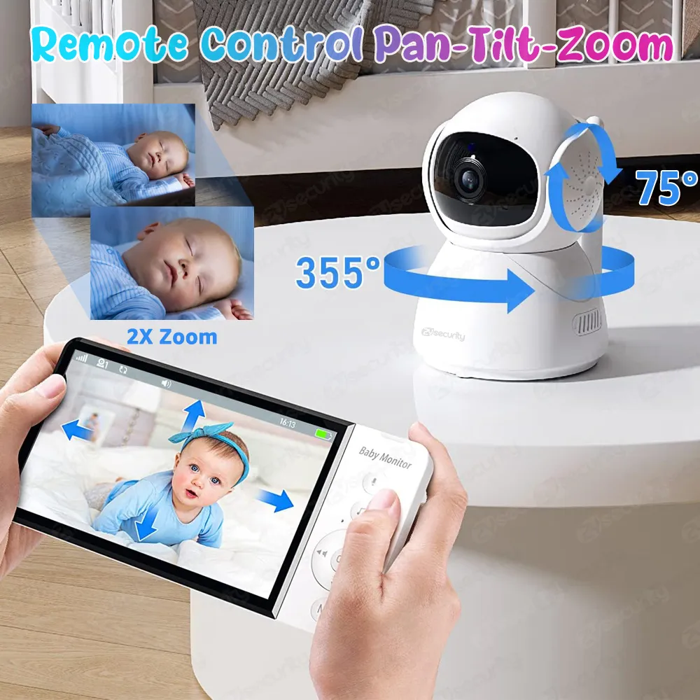 5 HD Baby Monitor With Wireless Cctv Camera, Pan Tilt, 4X Zoom, 5000mAh ...