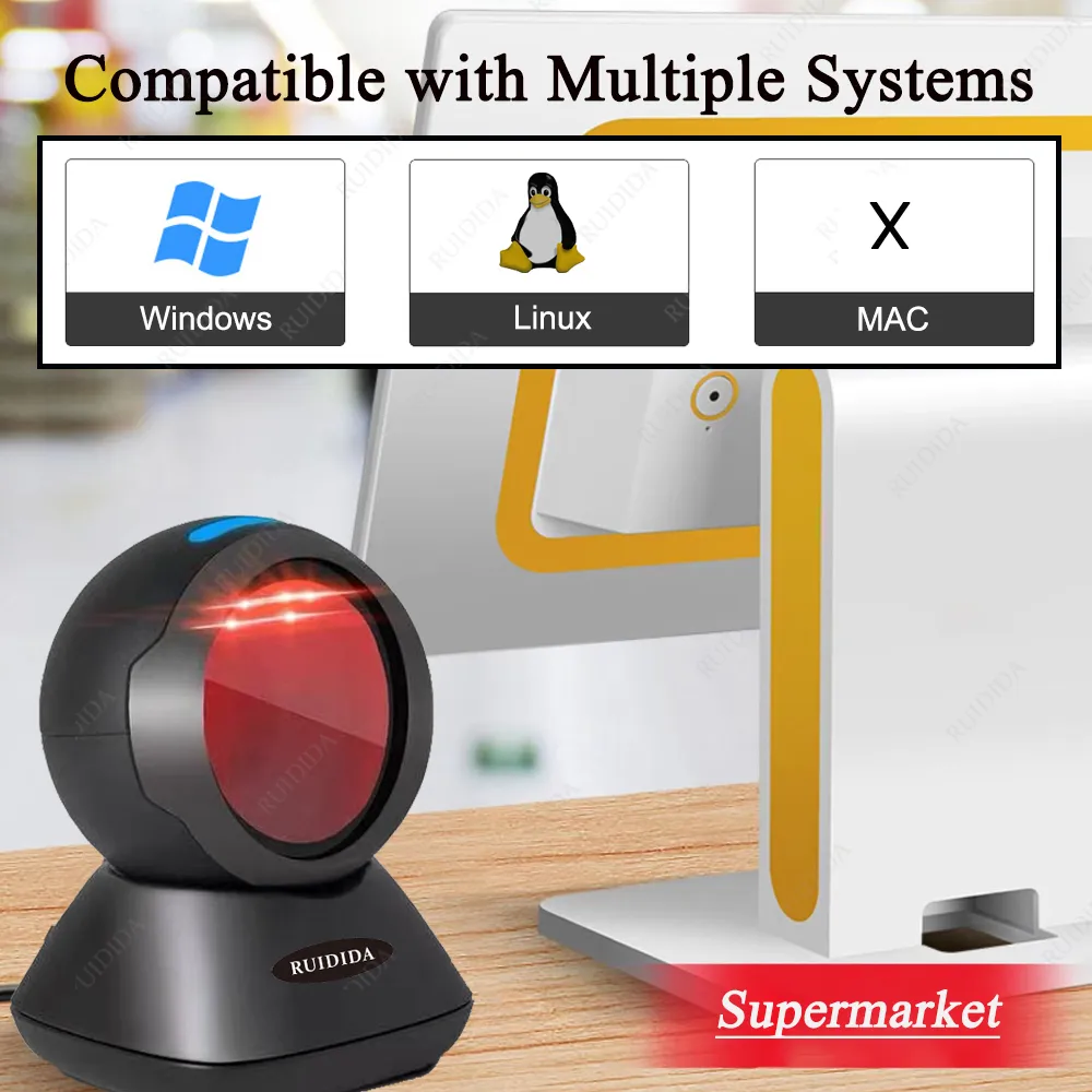 1d 2d Wired Desktop Reader Hand-free Table Scanner USB qr Code Bar code ...