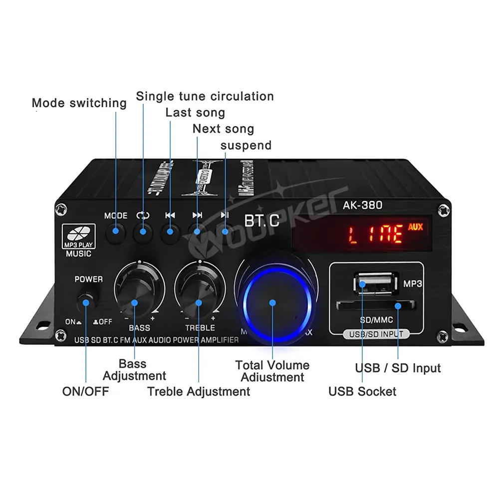 2025 Woopker Tv Sound Amplifier Channel 2.0 HIFI Bluetooth Amp For Car ...