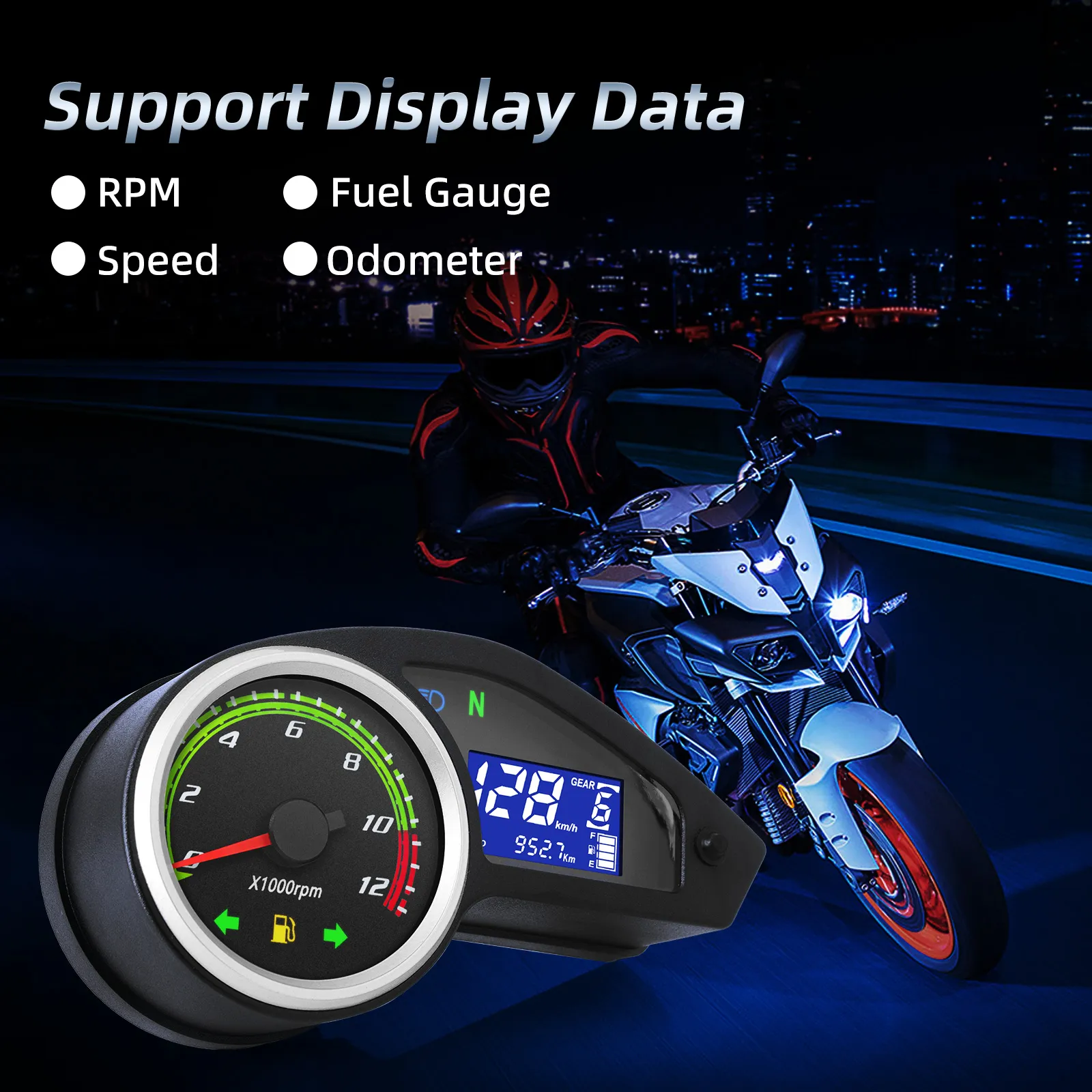 DHgate.com:2024Motorcycle LCD Digital Instrument Odometer Speedometer ...