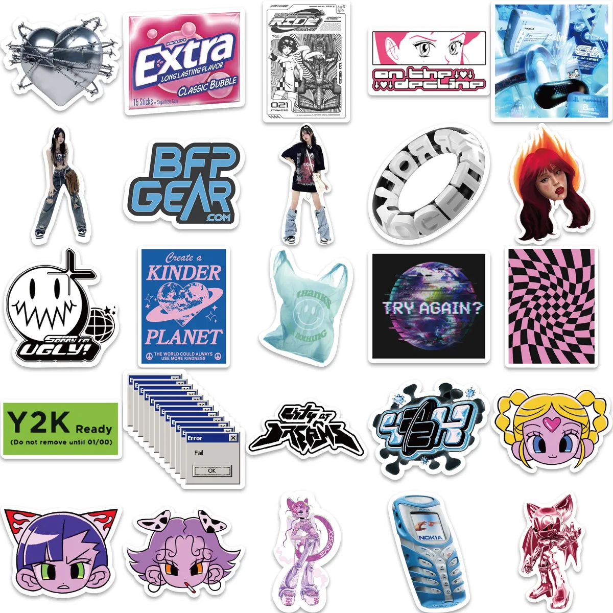 VSCO Y2K 90s Harajuku Style Vintage stickers and decals - Set of 10/50 ...