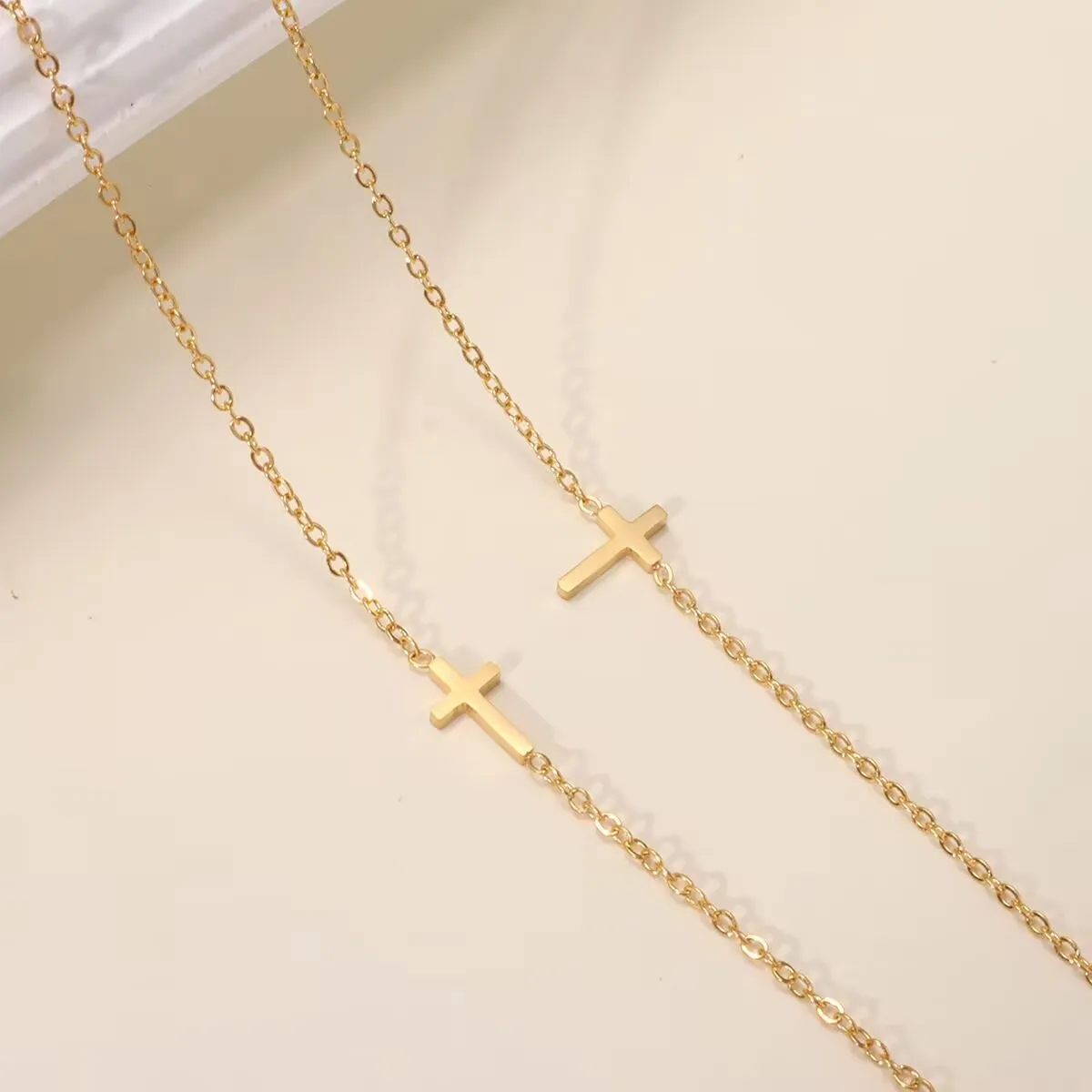Tiny Chain Cross Necklace 18K Gold Plated, Dainty Stainless Steel ...