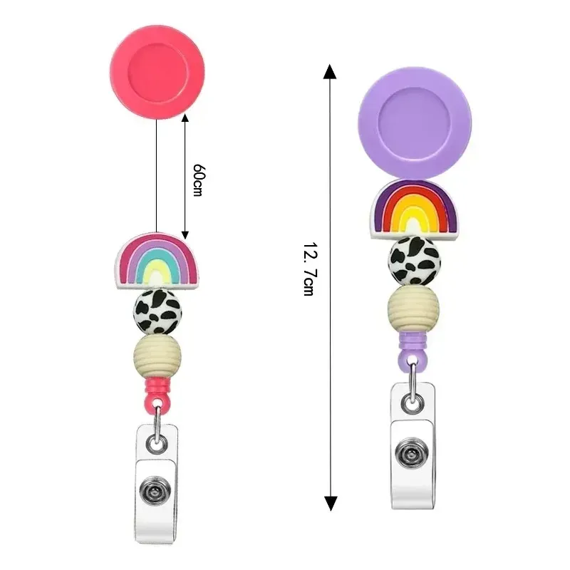Rainbow Silicone Bead Retractable Card Clip With Cute Macaron Design ...