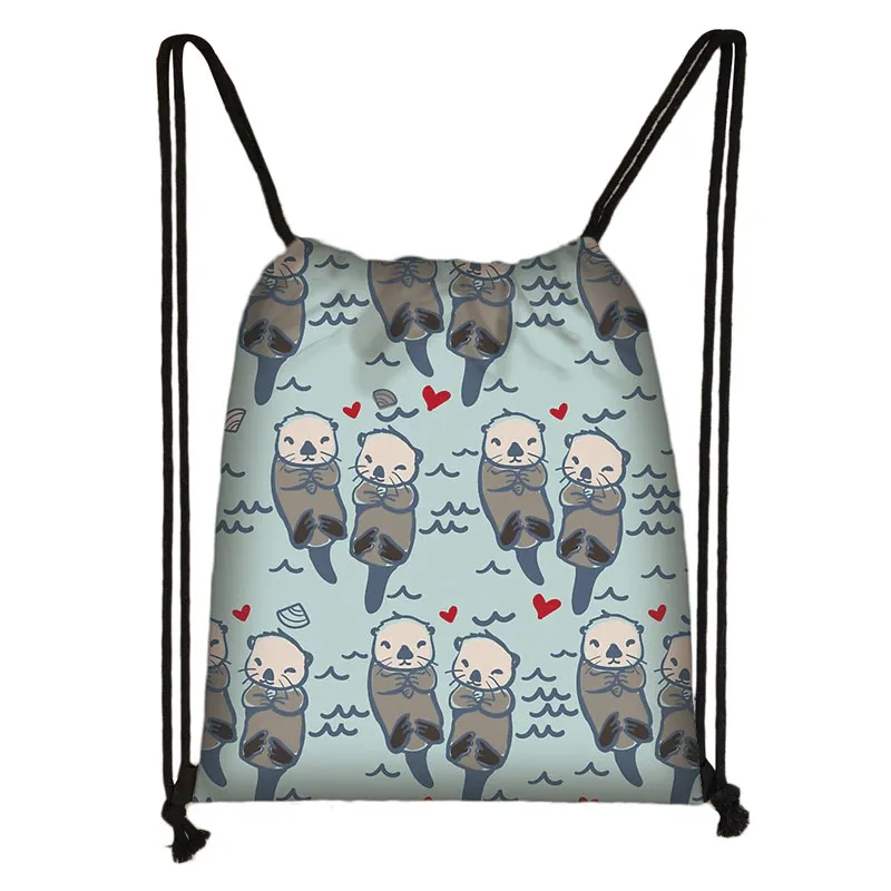 Kawaii Sea Otters Axolotl String Backpack Drawstring Bag For Travel ...