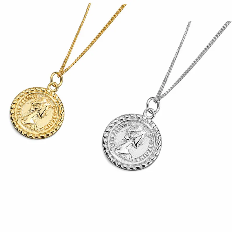 Chunky 18K Gold Lucky Penny Coin Medallion Collier Gold Link Link ...