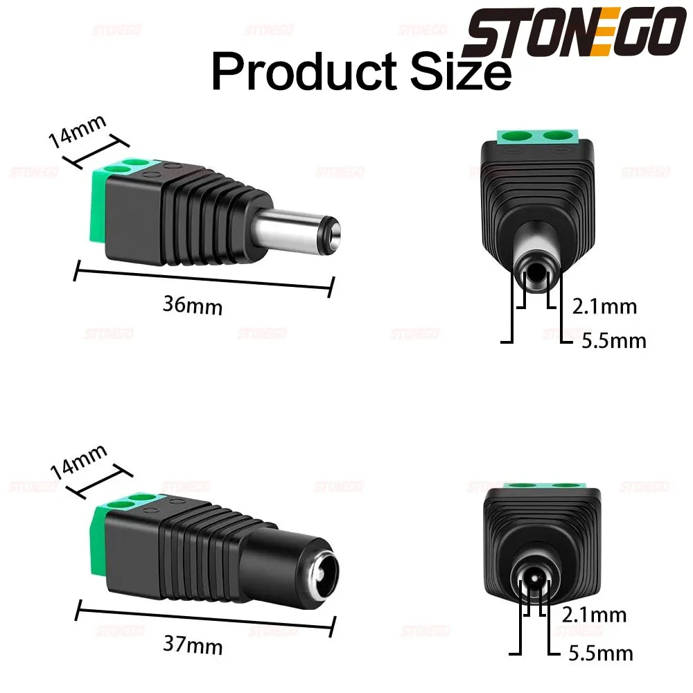 12V DC Connector: 5.5mm X 2.1mm Male Female Power Jack Adapter For LED Strips & CCTV Security ...