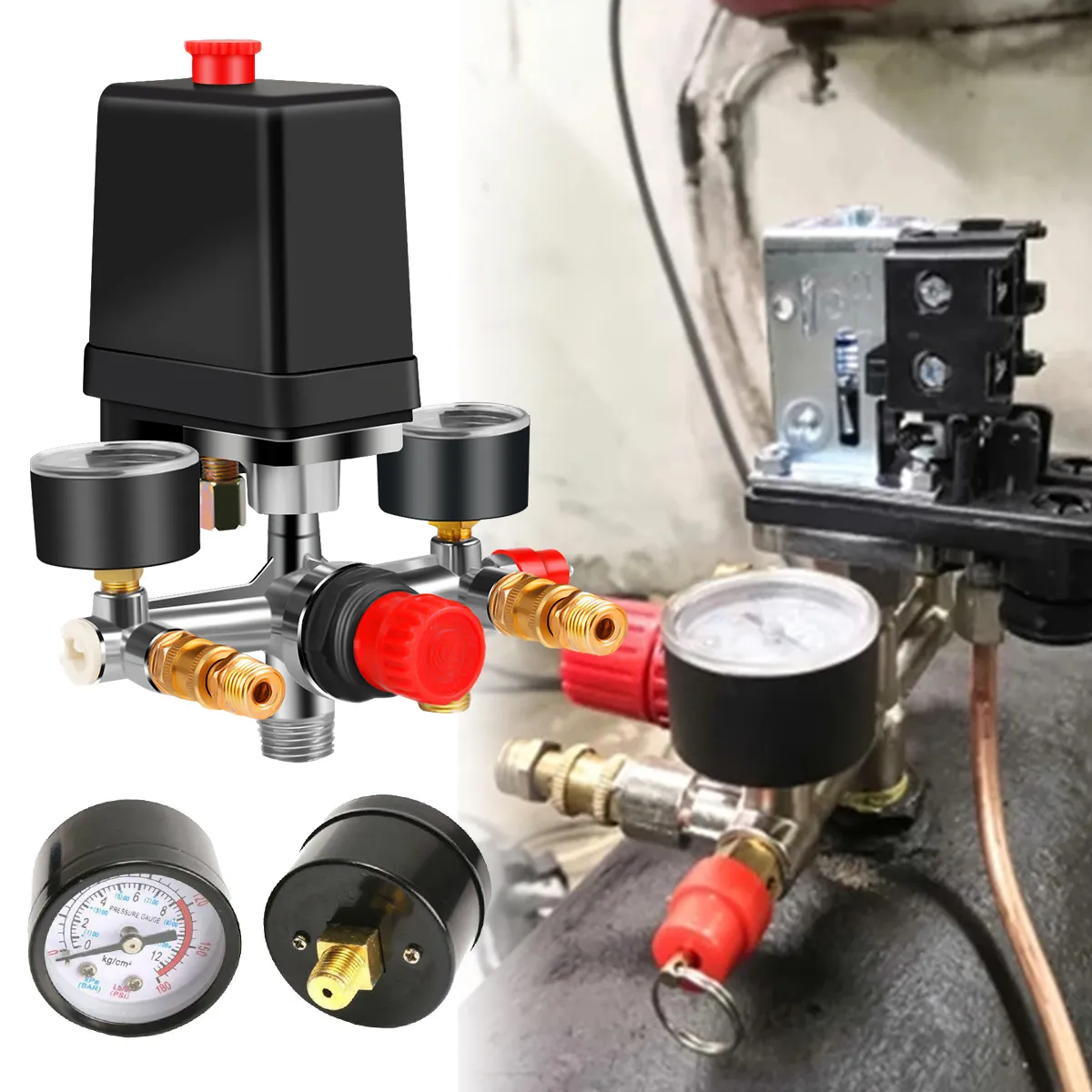 220-380V Aluminum Air Compressor Pressure Switch Controller: 90-120PSI ...