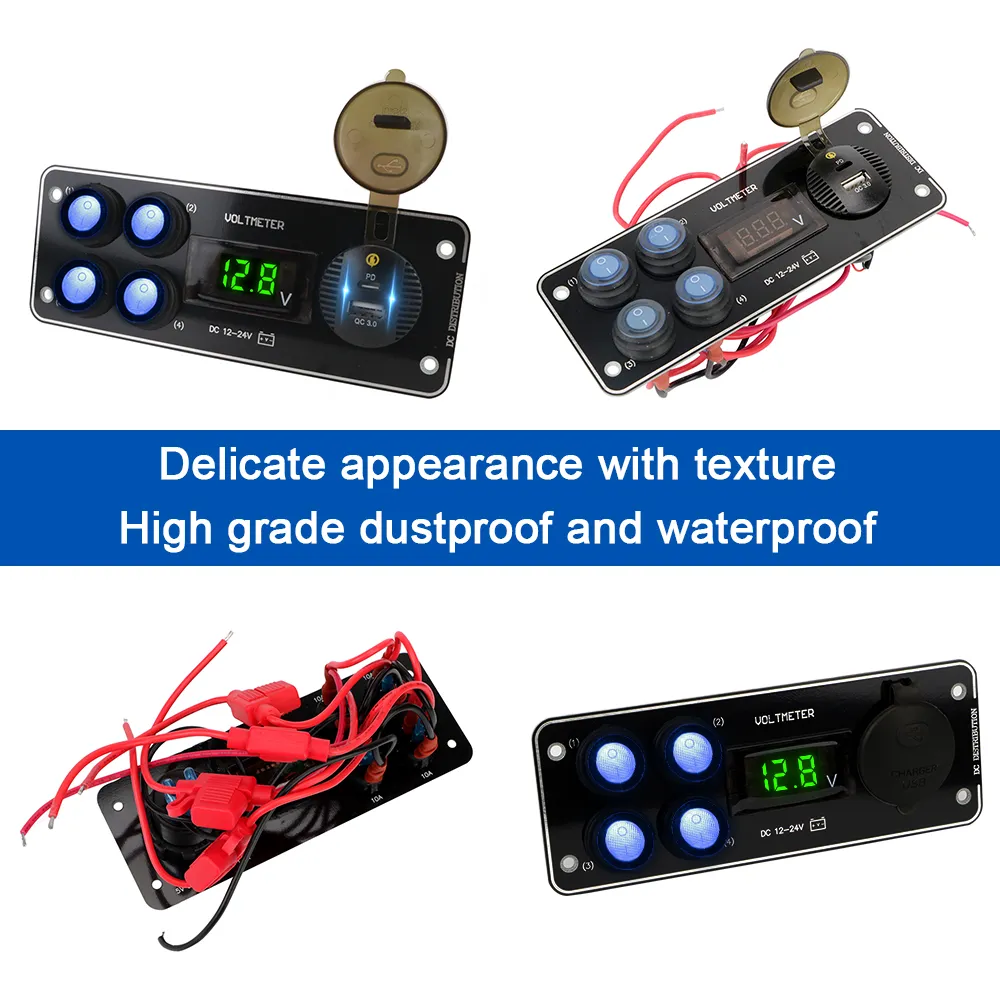 24V 12V LED Switch Panel, 4 Toggle USB Ports, Aluminum Alloy ...