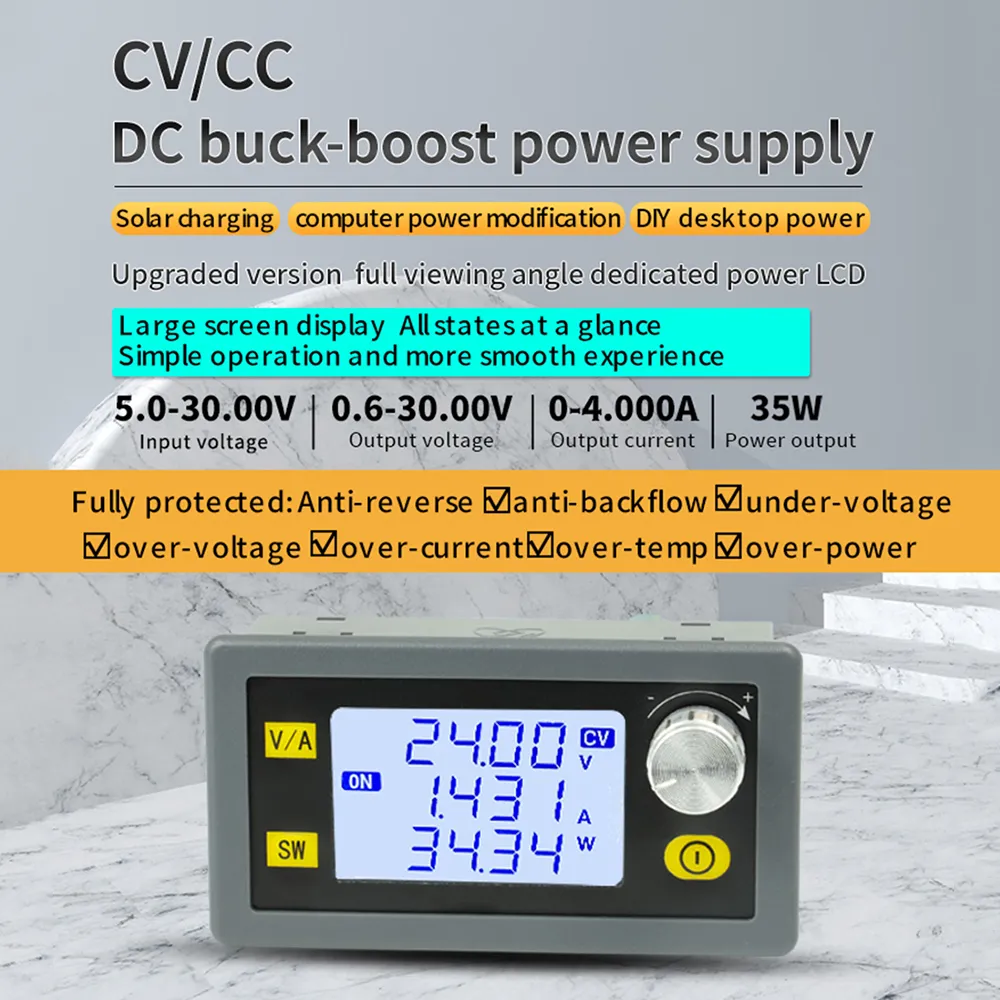 Battery Backup Power Supply DC DC Buck Boost Converter CC CV 0.6-36V 5A ...
