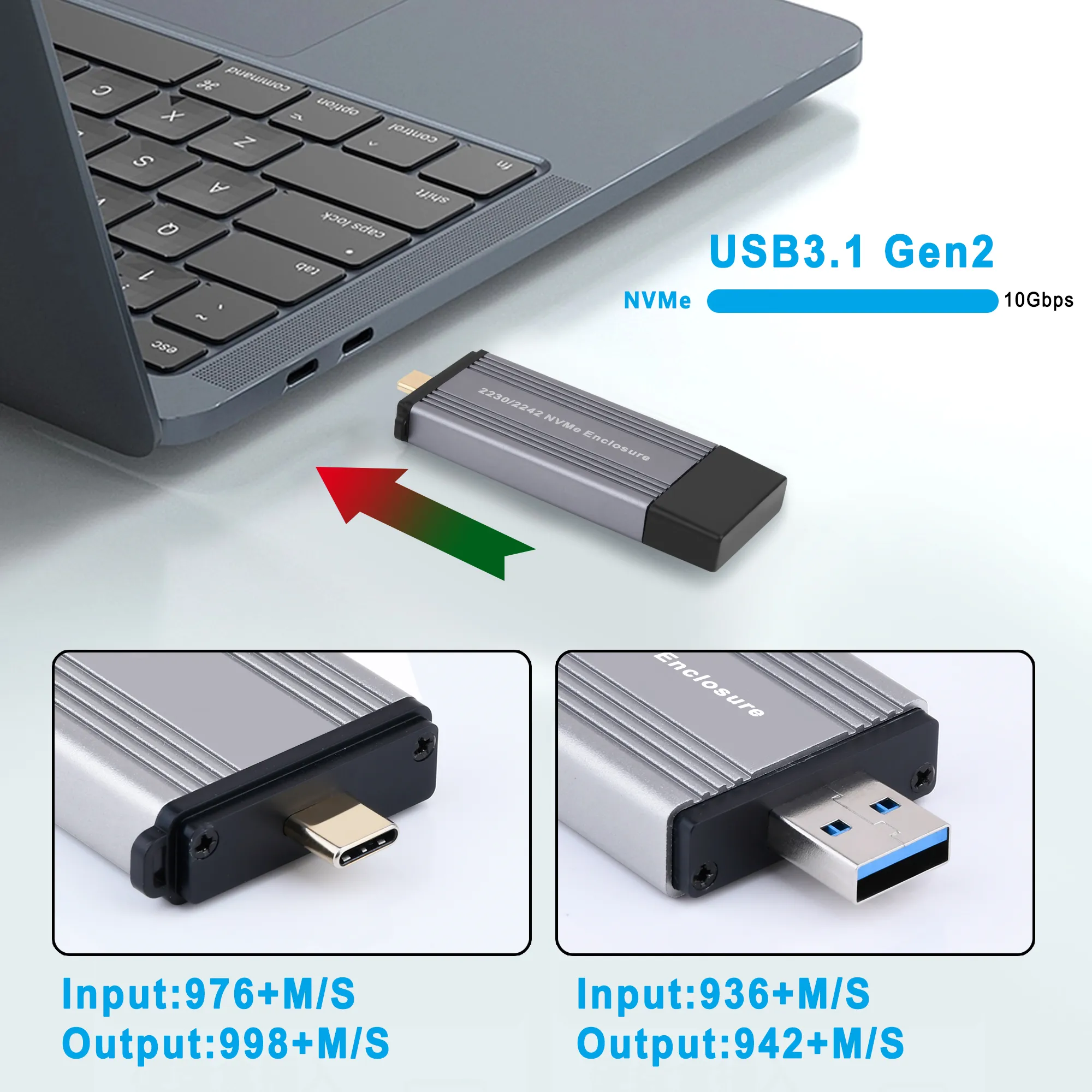 NVME Aluminum Enclosure M.2 To USB 3.1 Gen 2 10Gbps External SSD Case ...
