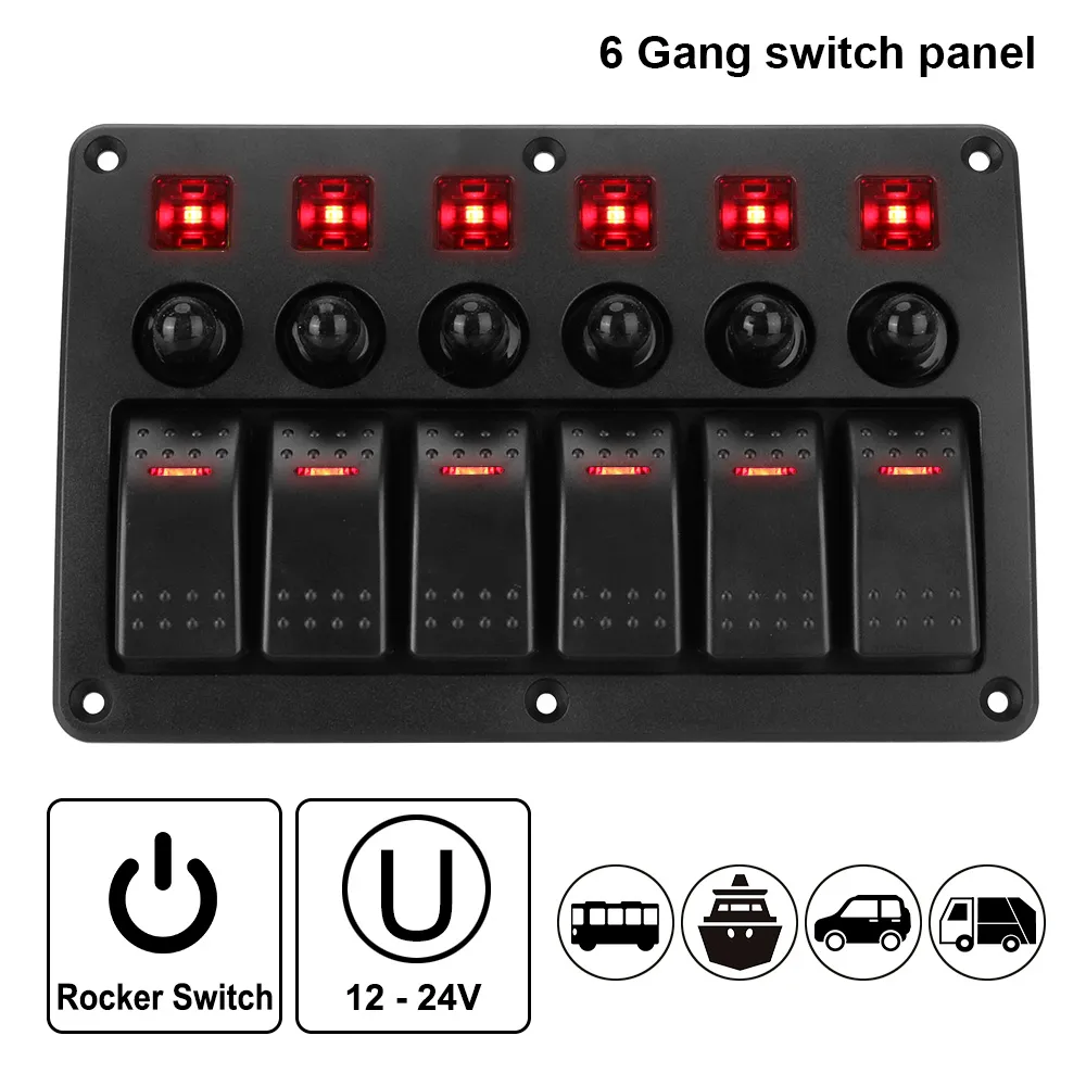 Waterproof Light Switches: 6 Gang Rocker Switch Panel With LED, 12V/24V ...