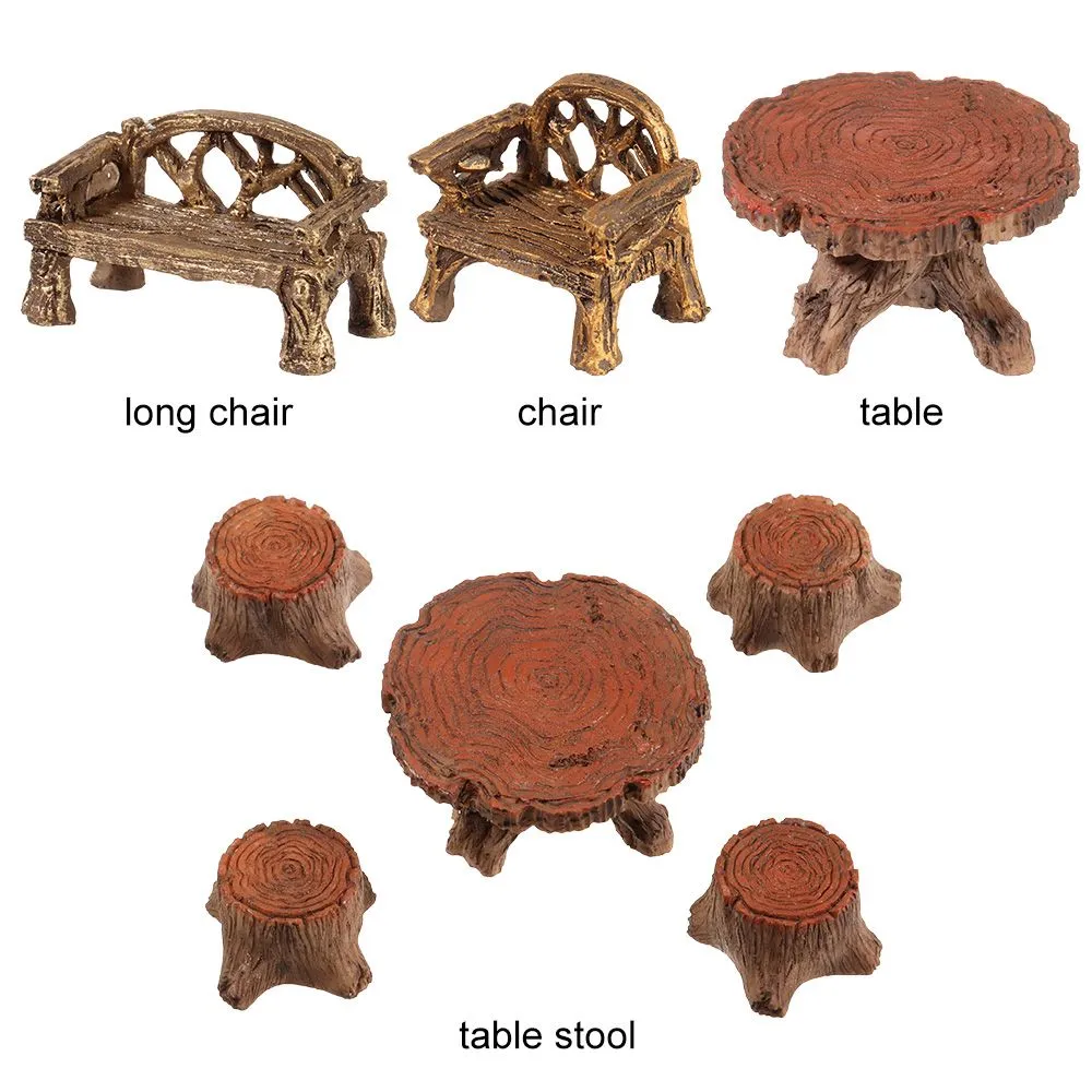 Mini Wooden Stools and Table Set, Micro Landscape Figurines for Fairy ...