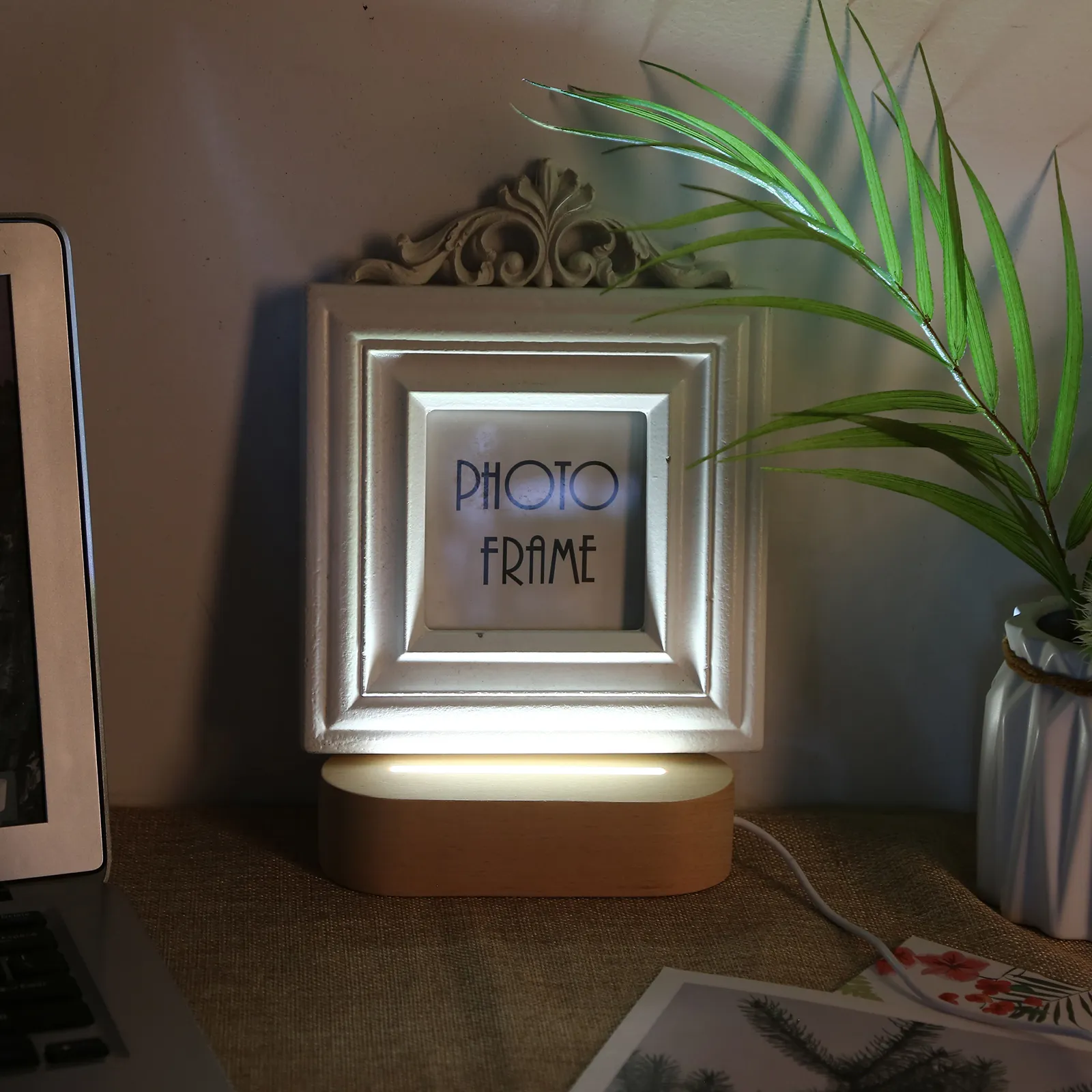 1-Wooden LED Light Base, Acrylic Light Plate Base with USB Cable for ...