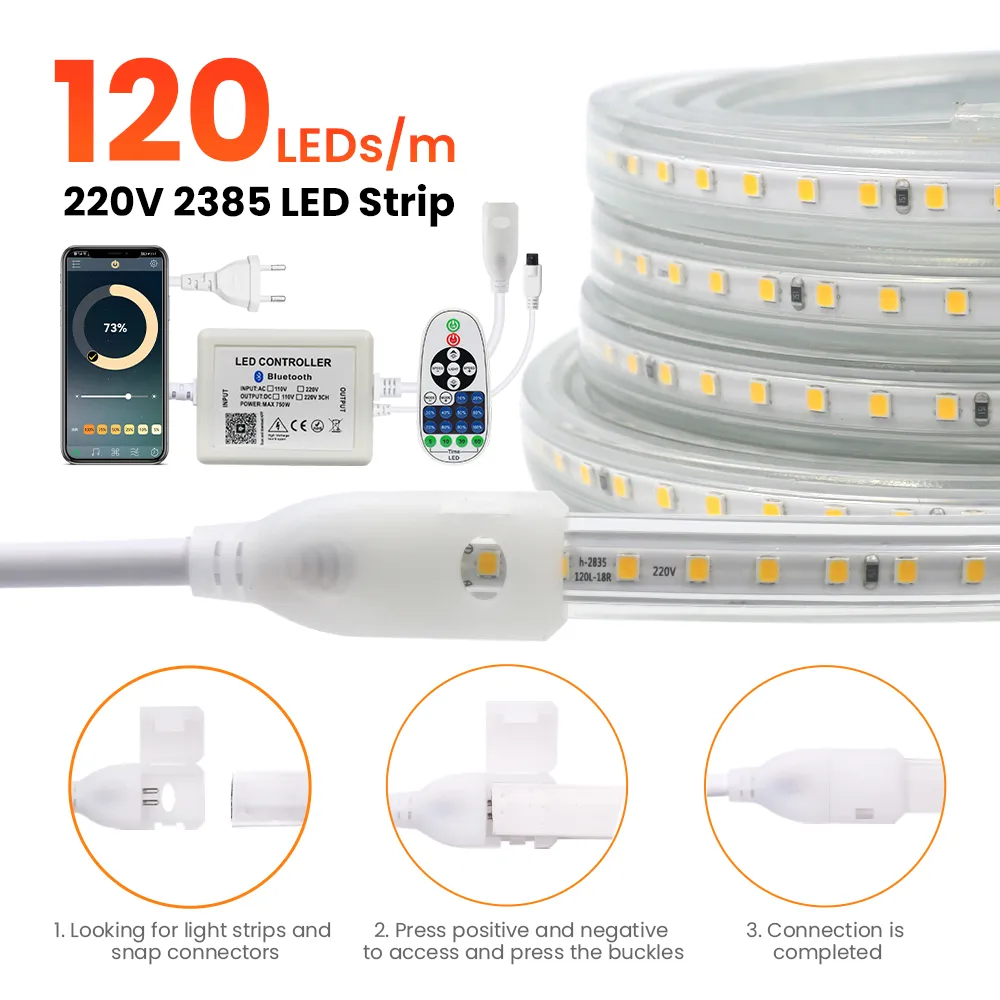 Bright LED Strip Lights 12V: Waterproof Dimmable 220V/110V 2835 Flexible LED Strip with 23 Key ...