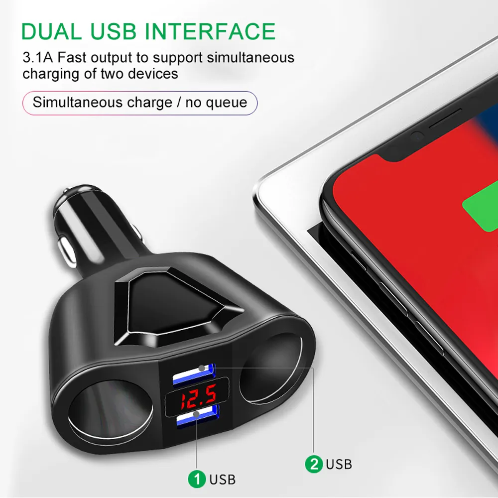 12V-24V Dual USB cars with wireless charging with Voltage Display and ...