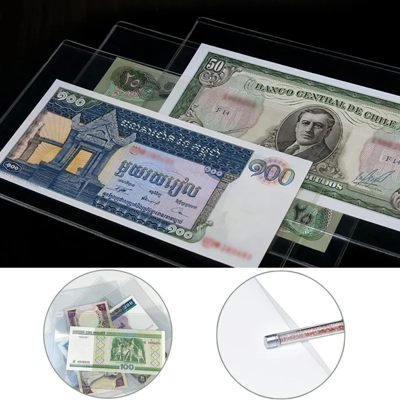Metal Money Clip Clear Hard Plastic Currency Sleeve Protector ...