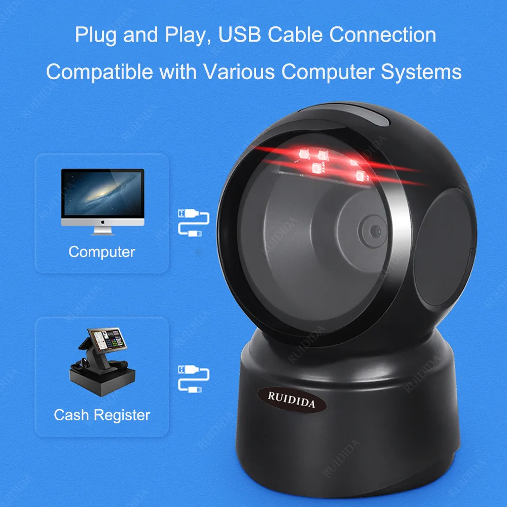 Omnidirectional Barcode Scanner: Wired USB Desktop QR Code Reader for ...