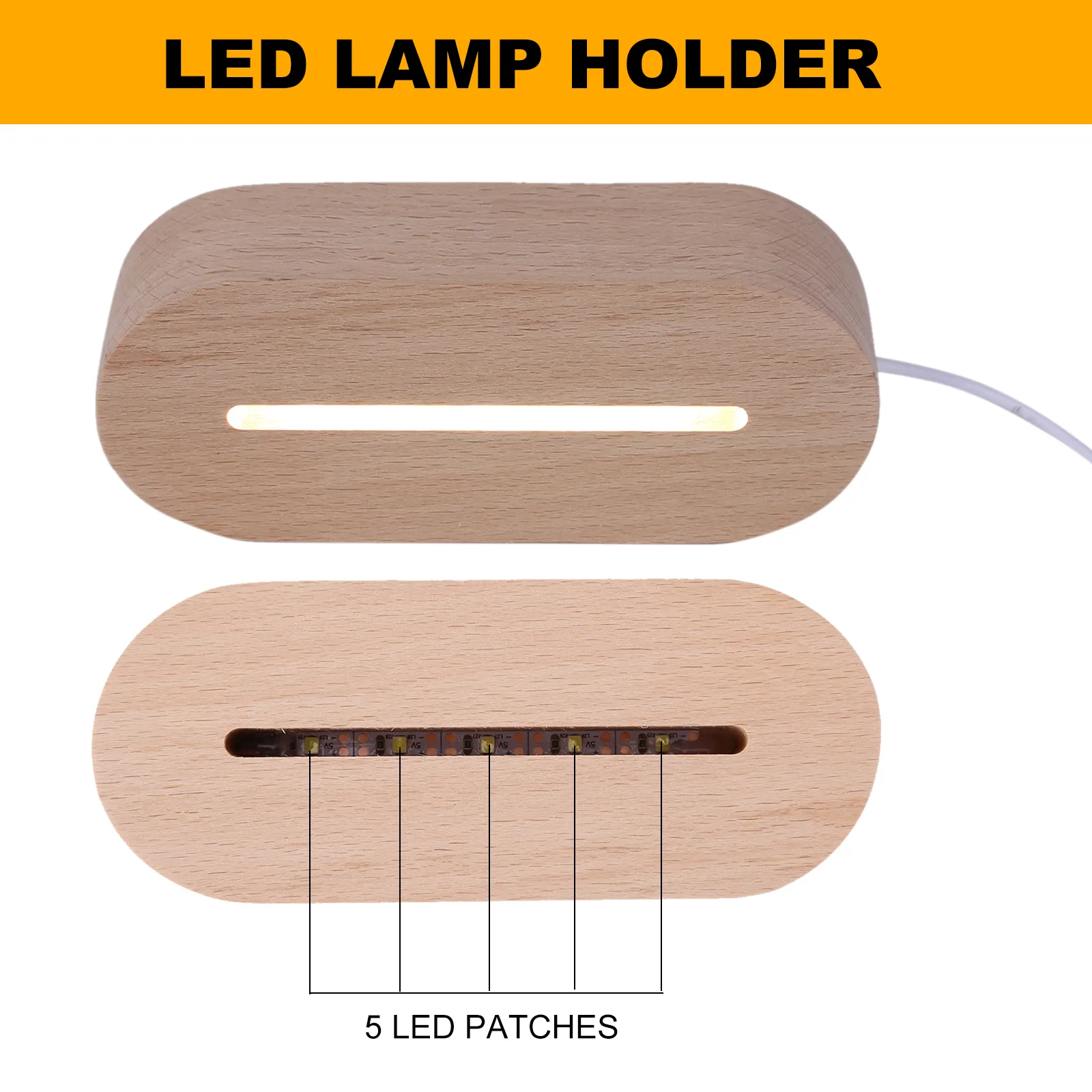 1-Wooden LED Light Base, Acrylic Light Plate Base with USB Cable for ...