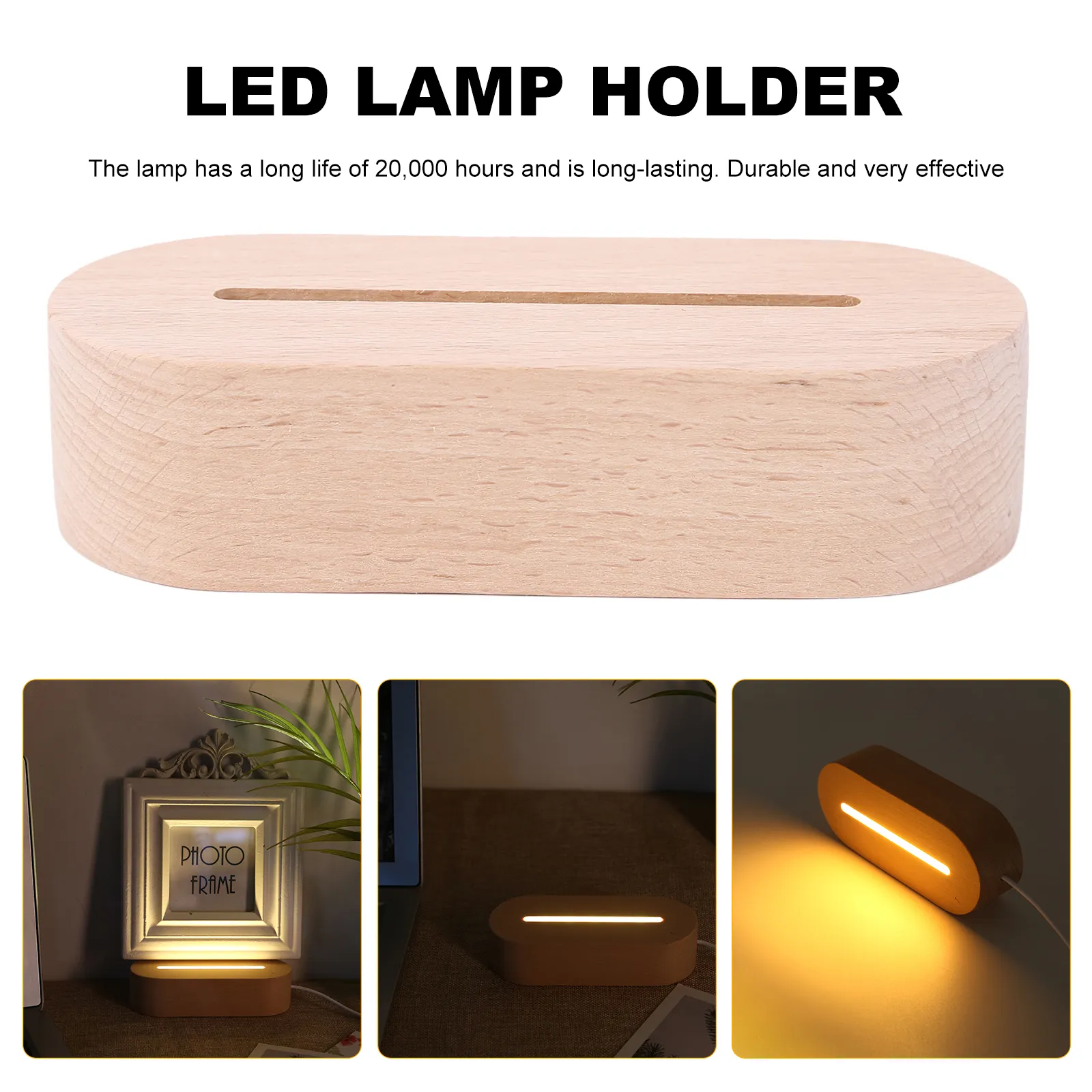 1-Wooden LED Light Base, Acrylic Light Plate Base with USB Cable for ...