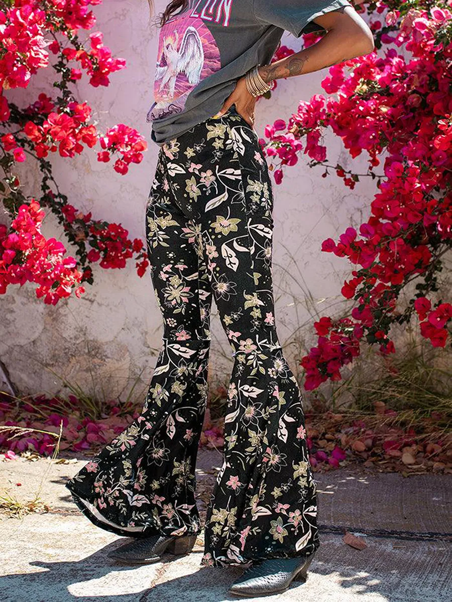 high waisted boho stretchy bell bottom pants Women s Floral Print High ...