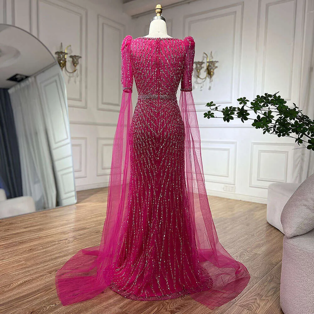 Saudi Arabia Mermaid Evening Gown: Fuia Beaded Cape Sleeve Evening ...