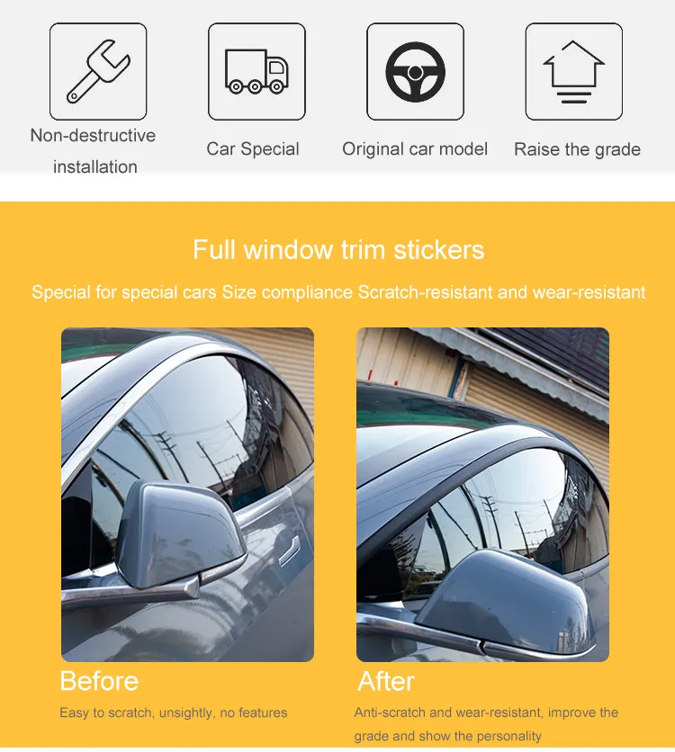 Tesla Model 3 Window Trim Chrome Strip Extérieur PVC Sticker Film DIY ...