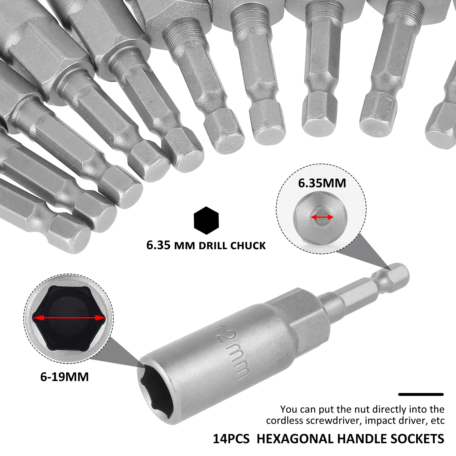 DHgate.com:14-Piece Deep Socket Adapter Set: Hex Socket 6-19mm Quick ...