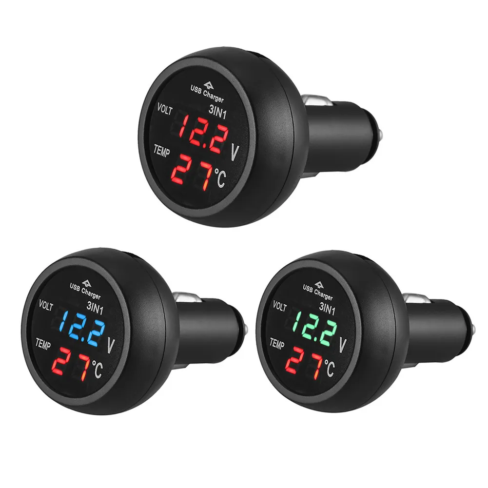 DHgate.com:3-in-1 Car Voltmeter & Thermometer: Digital LED Display, USB ...
