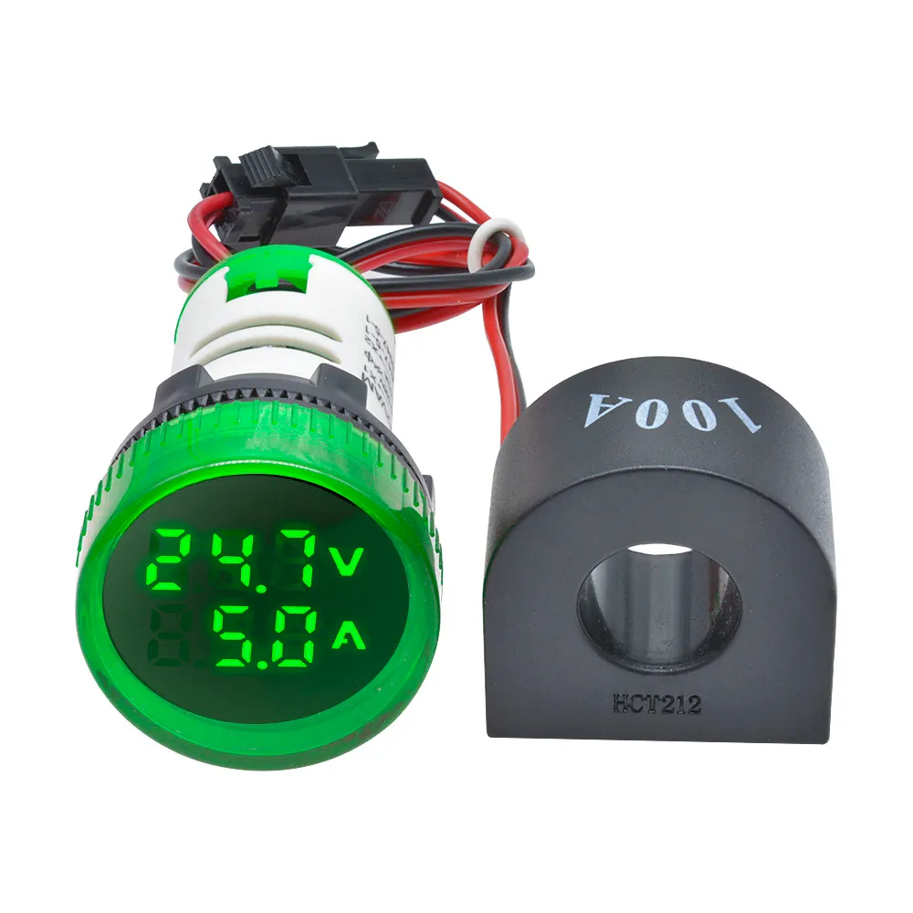 Mini Digital Voltmeter Ammeter 22mm AC 50 500V 0 100A Dual LED Voltage ...