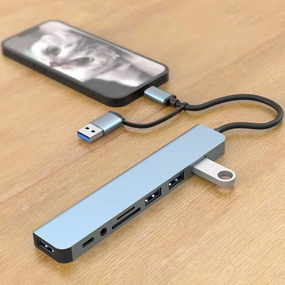 8 Port USB 3.0 Type C Hub Multiport Adapter With SD/TF Card Reader ...