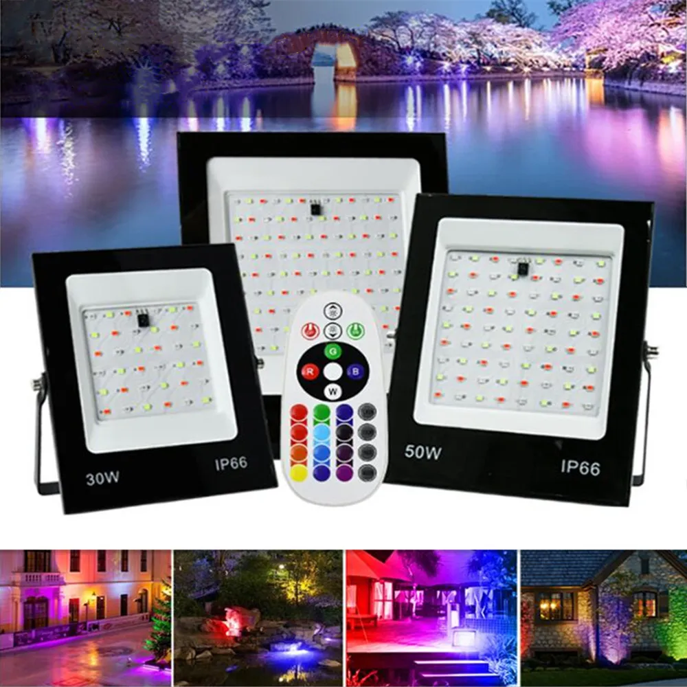 Remote Control RGB LED Flood Light - Waterproof IP67 Outdoor Spotlight ...